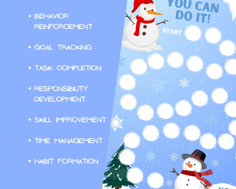 Reward Chart Kid Printable, Snowman Sticker Chart, Winter Reward Chart ...