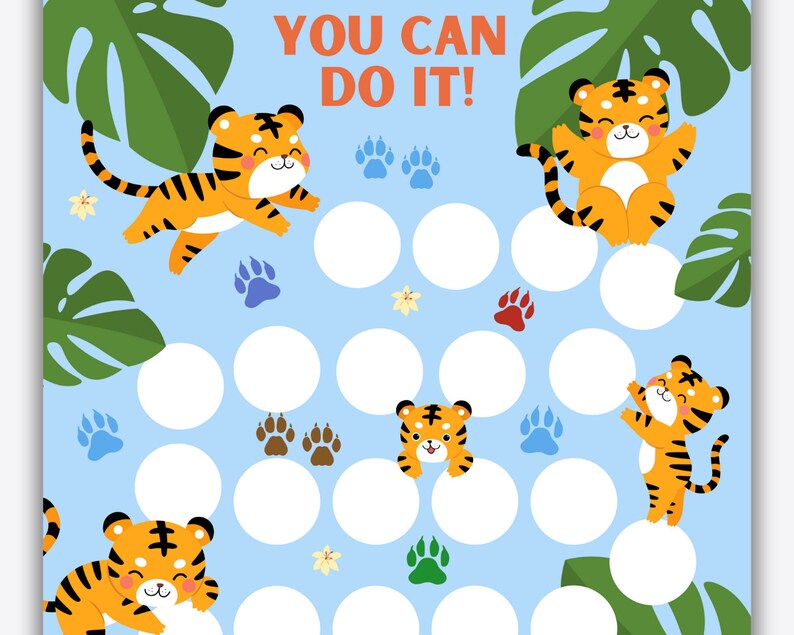 Tiger Sticker Chart Printable, Tiger Reward Chart, Wild Animal Potty ...
