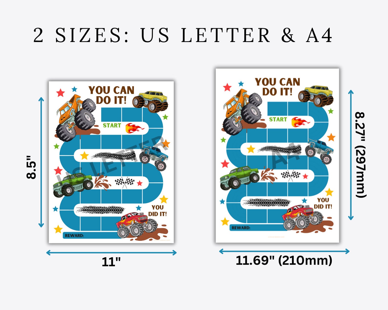 Monster Truck Reward Chart, Printable Reward Chart Kids, Potty Training ...