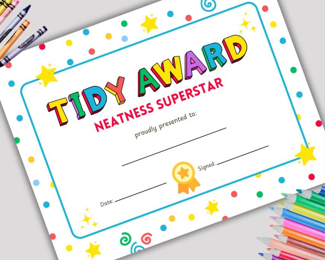 Clean Award, Tidy up Award, Clean Room Certificate, Tidy Desk Award ...