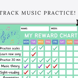 Printable Music Reward Chart, Music Practice Chart, Kids Reward Chart ...
