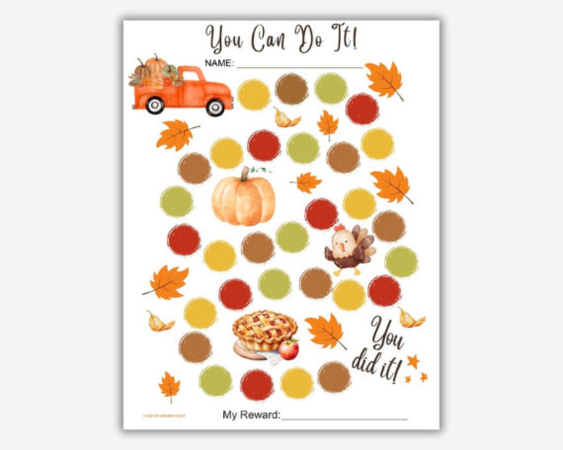 Autumn Pumpkin Reward Chart: Printable Sticker Tracker (digital ...