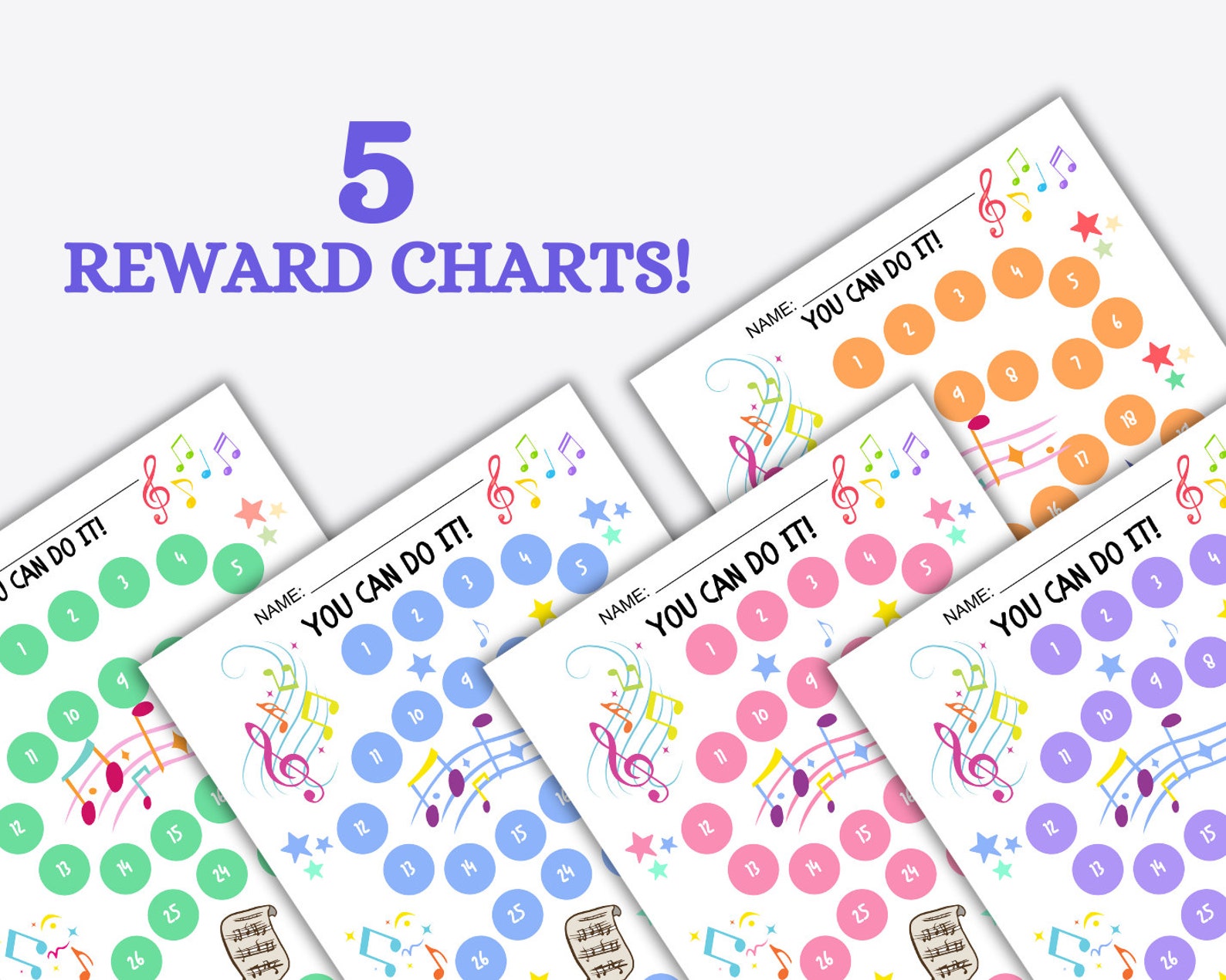 Printable Music Reward Charts, Music Practice Chart, Kids Reward Chart ...