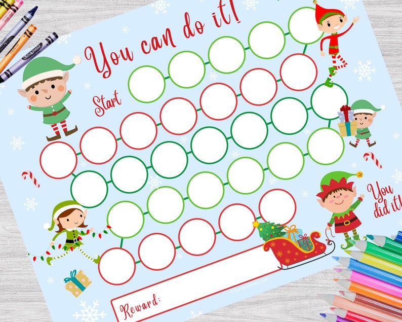 Christmas Elf Reward Chart: Holiday Kids Sticker Chart (printable PDF ...