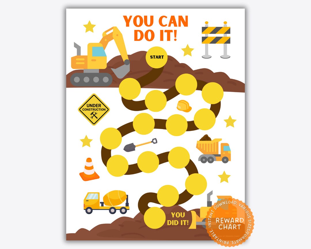 Printable Reward Chart, Digger Reward Chart, Instant Digital Download ...