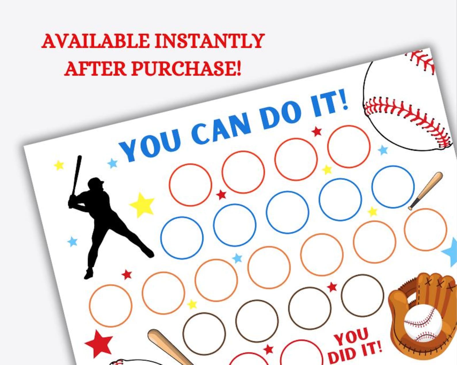Baseball Reward Chart for Kids: Behavior & Potty Training (PDF, JPG ...