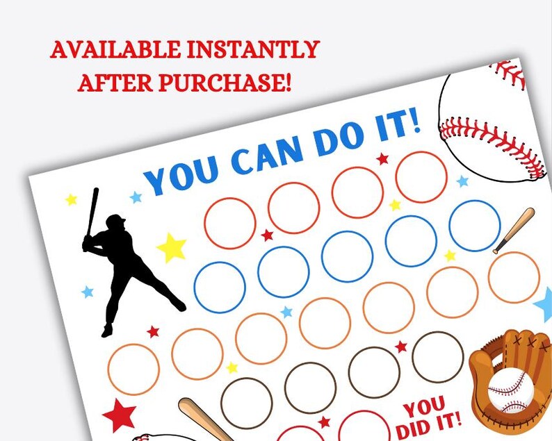 Baseball Reward Chart for Kids: Behavior & Potty Training (PDF, JPG ...