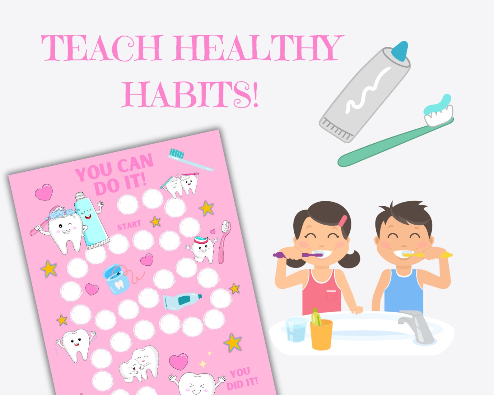 Brush Your Teeth Reward Chart Printable, Kids Reward Chart, Habit ...