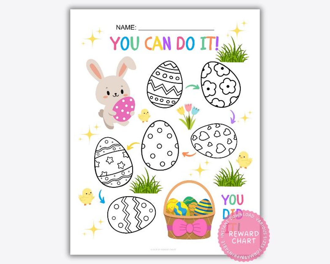 Easter Printable Reward Chart for Kids, Coloring Reward Chart, Easter ...