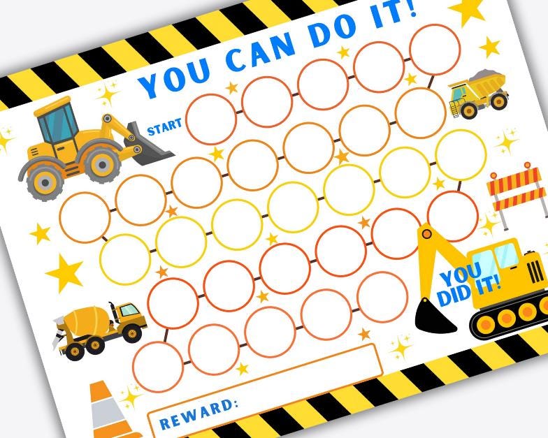 Construction Truck Reward Chart: Potty Training Sticker Chart (PNG, PDF ...
