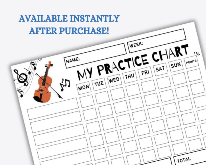 Printable Violin Practice Reward Chart, Violin Practice Chart, Violin ...