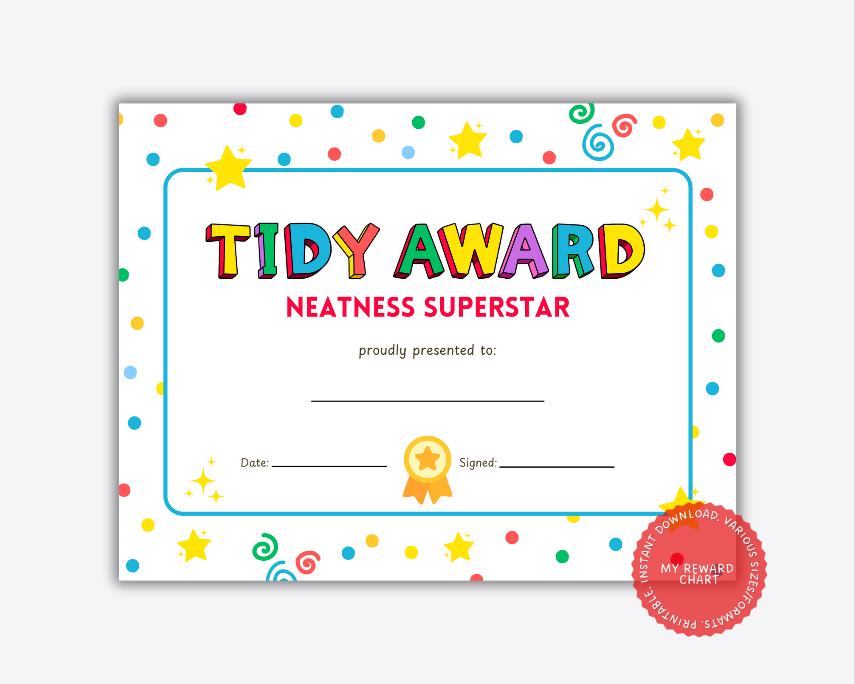 Clean Award, Tidy up Award, Clean Room Certificate, Tidy Desk Award ...