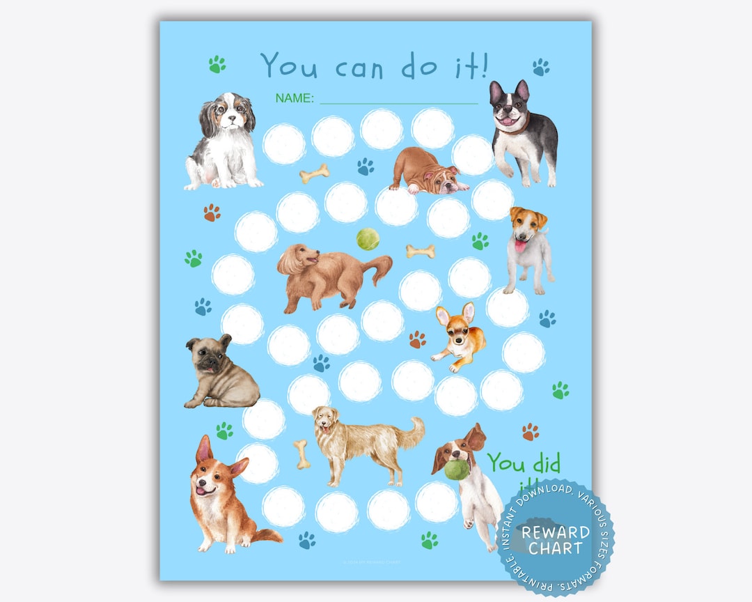 Dog Reward Chart Printable, Kids Sticker Chart, Potty Training Chart ...