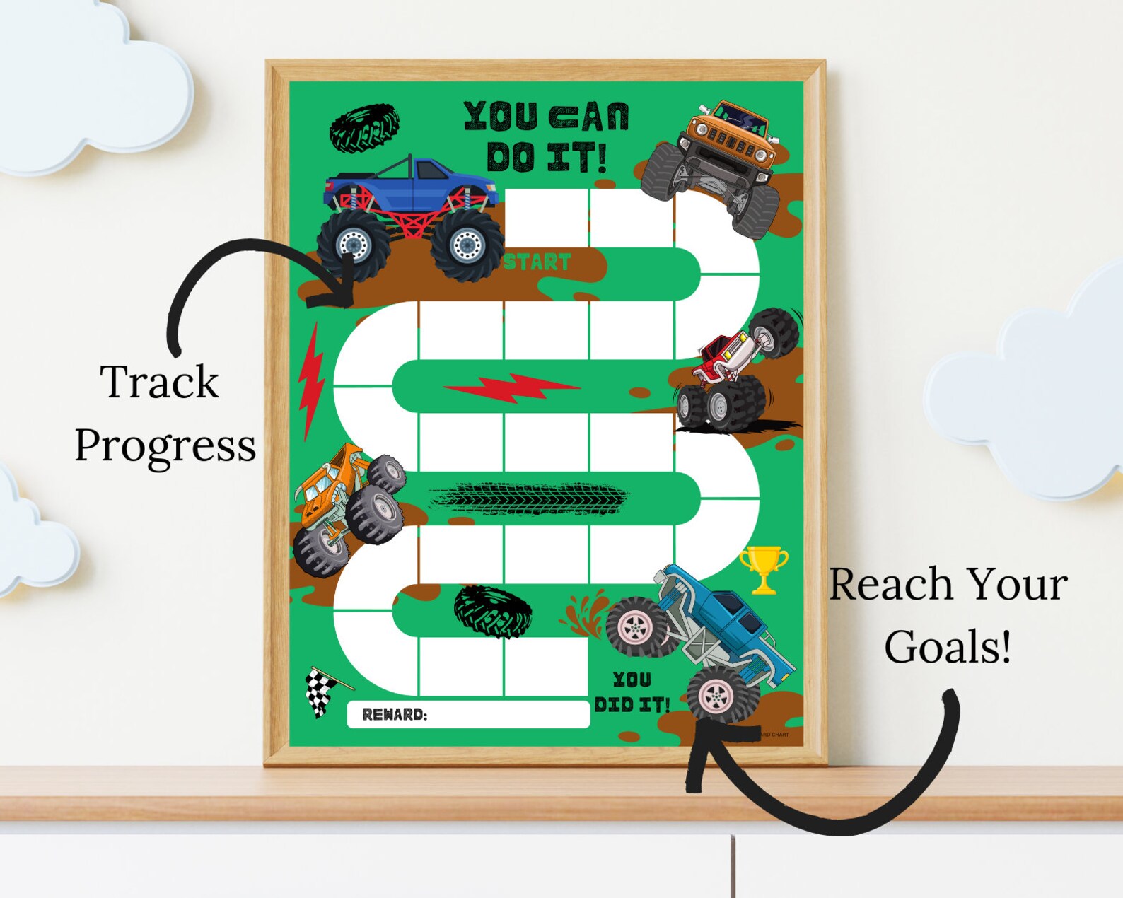 Printable Monster Truck Reward Chart, Big Cars Kids Behavior Chart ...