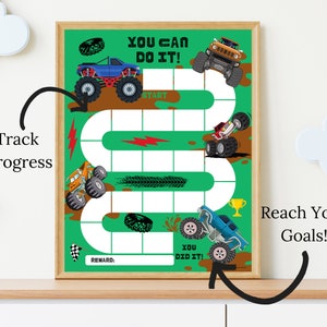 Printable Monster Truck Reward Chart, Big Cars Kids Behavior Chart ...