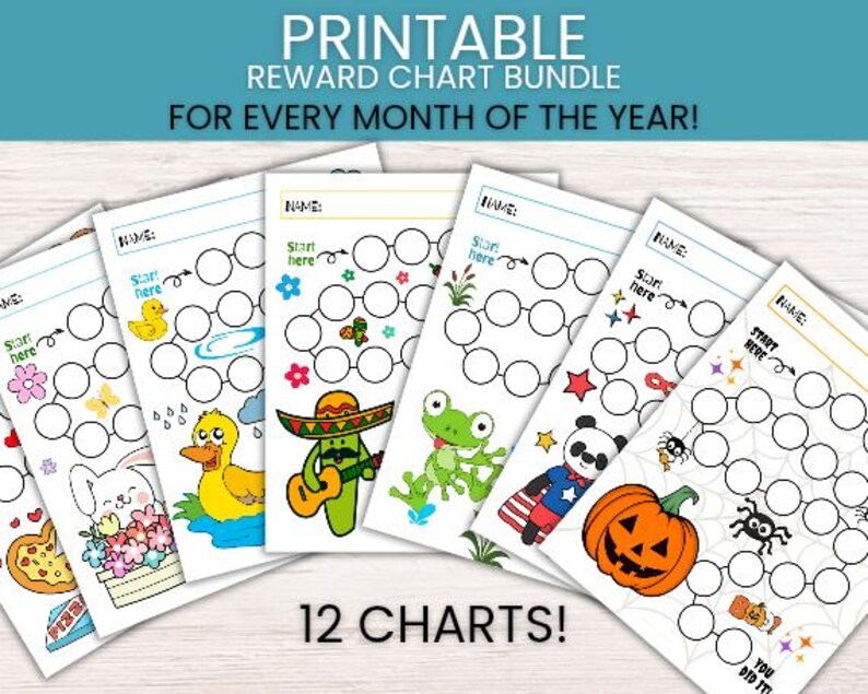 Printable Reward Chart Bundle for Kids 12 Months Behavior Charts Set ...