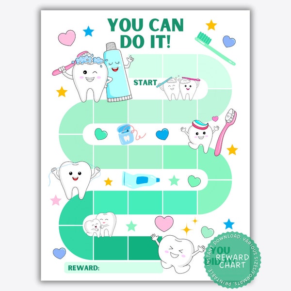 Brush Your Teeth Reward Chart, Printable Kids Reward Chart, Teeth ...