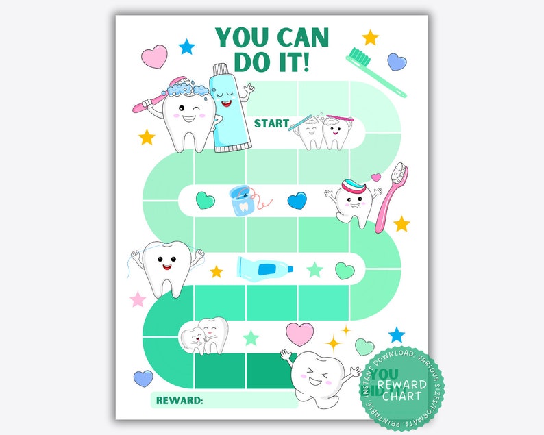 Reward Chart, Brush Your Teeth Reward Chart, Kids Reward Chart, Teeth ...