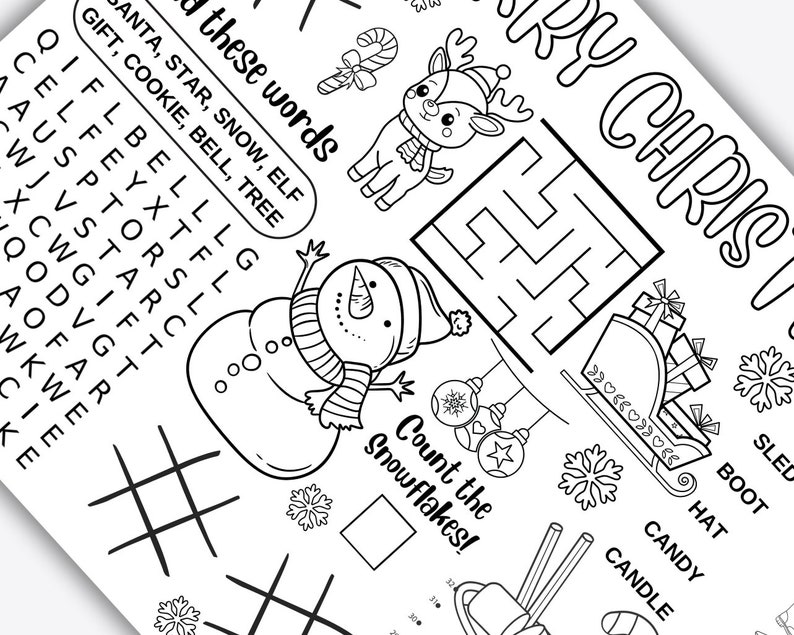 Christmas Activity Placemat, Christmas Coloring Placemat, Printable ...