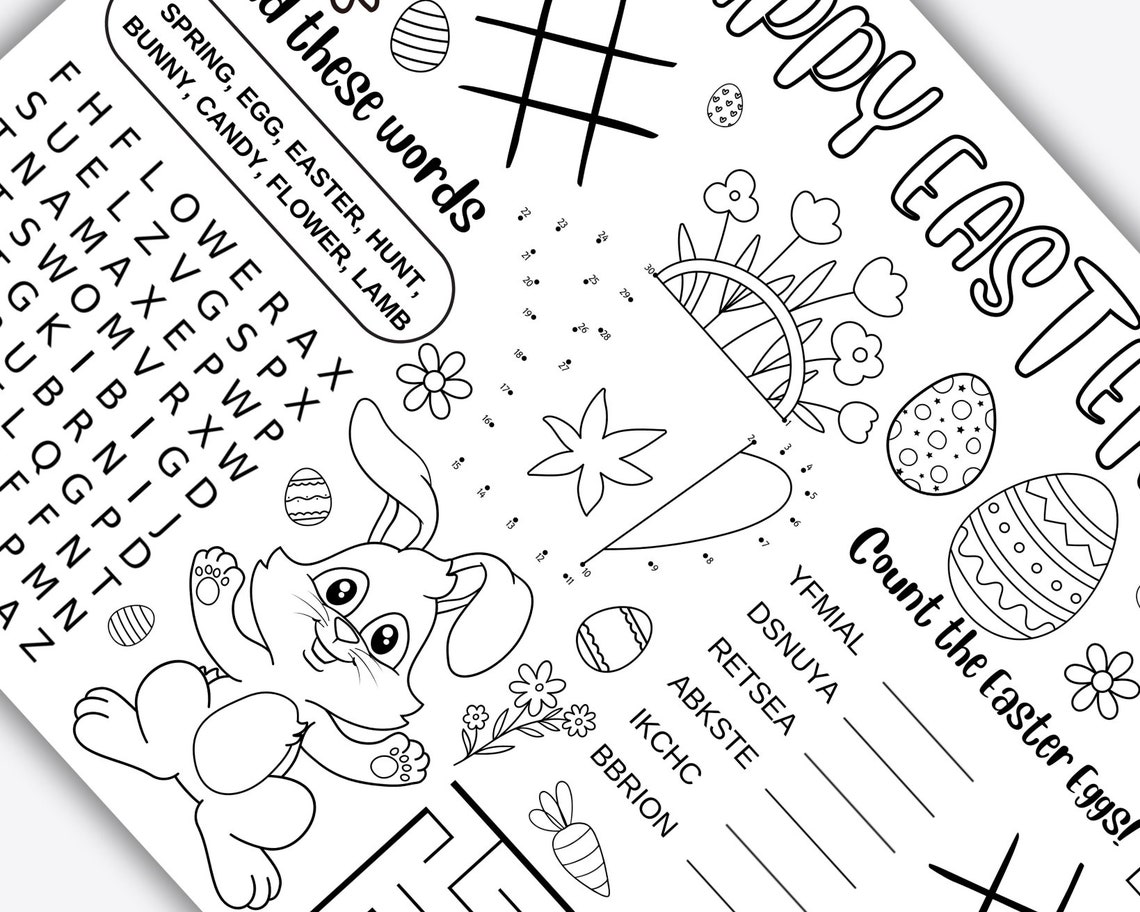 Easter Activity Placemat, Spring Coloring Placemat, Printable Easter ...