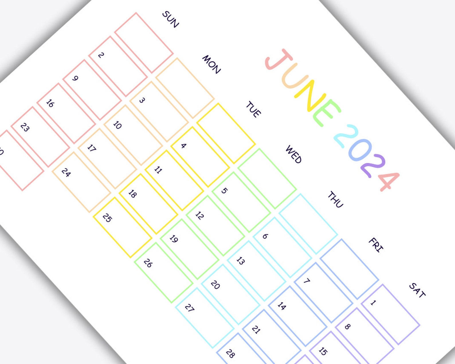 Printable Rainbow Calendar 2024, Cute Printable Calendar, Rainbow ...