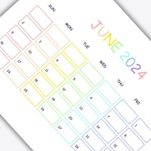 Printable Rainbow Calendar 2024, Cute Printable Calendar, Rainbow ...
