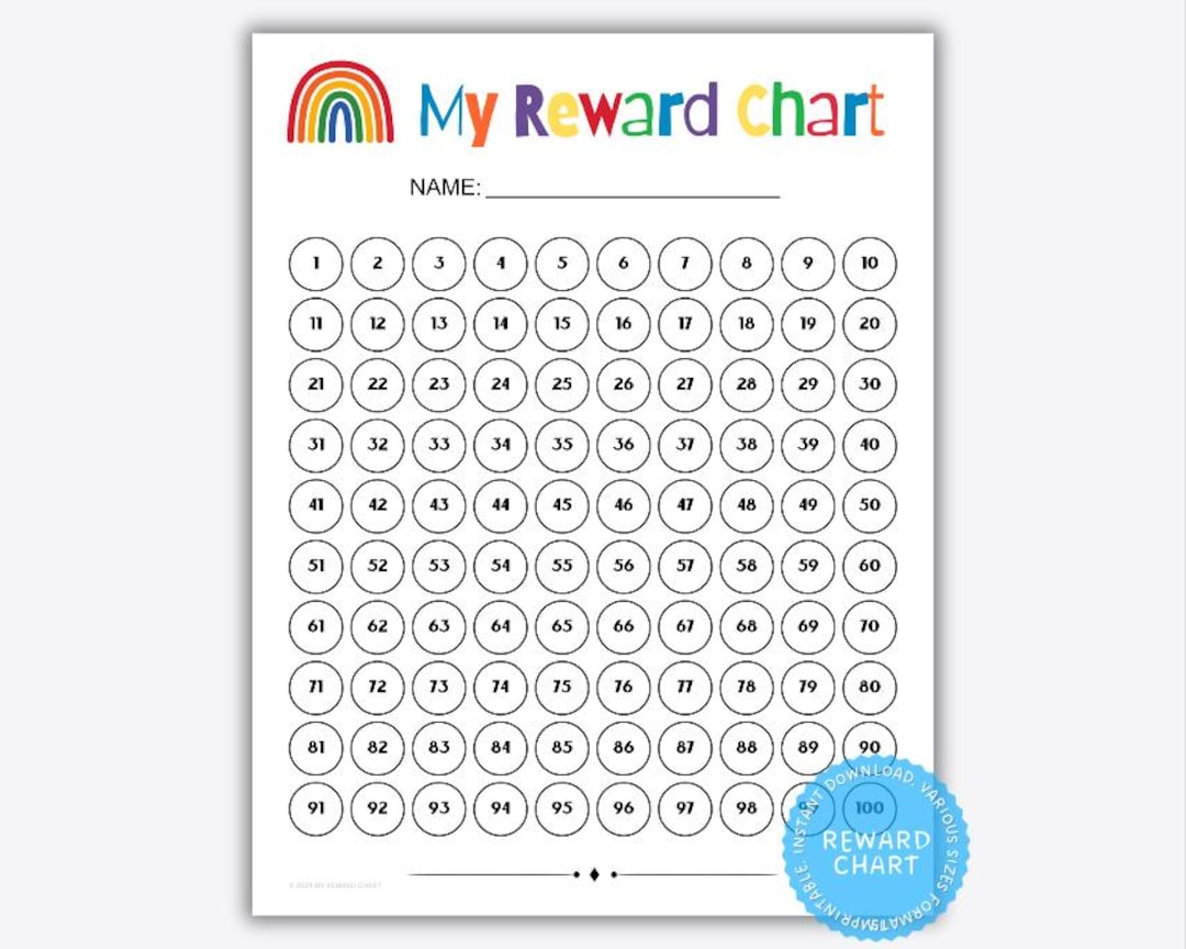 Printable Rainbow Reward Chart for Kids, Potty Training Chart, Prize ...