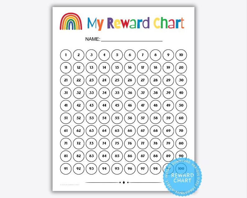Printable Rainbow Reward Chart for Kids, Potty Training Chart, Prize ...