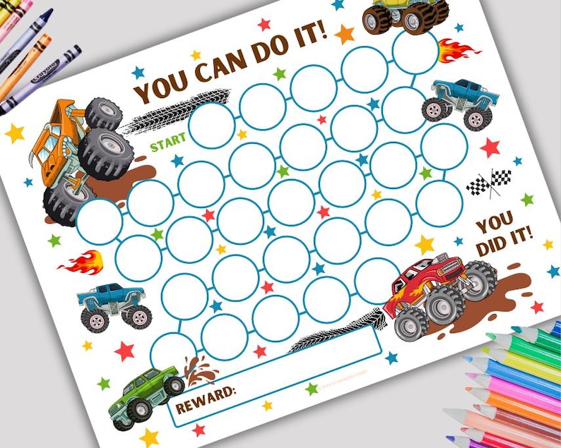 Monster Truck Reward Chart, Printable Reward Chart Kids, Potty Training ...