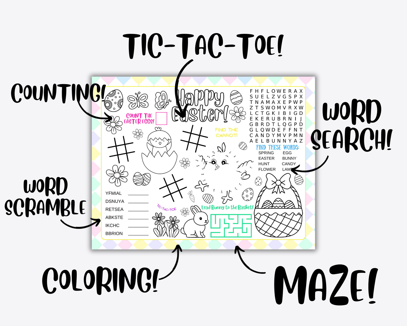 Easter Activity Placemat, Spring Coloring Placemat, Printable Easter ...