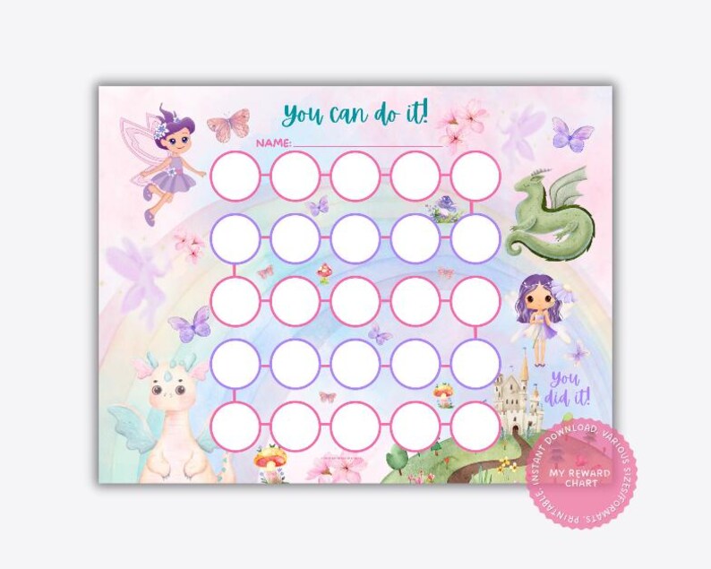 Girls Potty Training Chart Bundle, Fairy Dragon Reward Chart, Unicorn ...