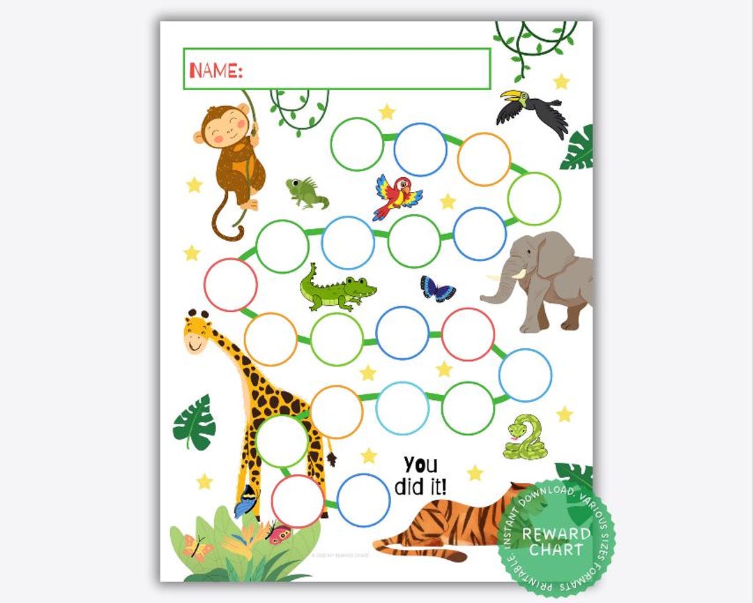 Printable Reward Chart, Jungle Reward Chart, Zoo Sticker Chart, Monkey ...