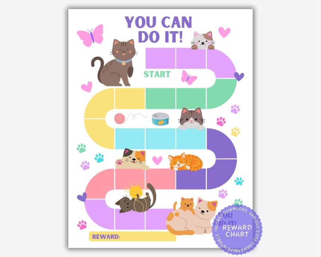 Cat Reward Chart, Printable Sticker Chart, Behavior, Incentive, Toddler ...
