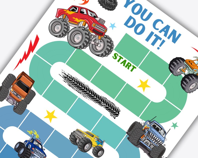 Monster Truck Reward Chart for Boys, Boys Potty Training Chart, Big ...