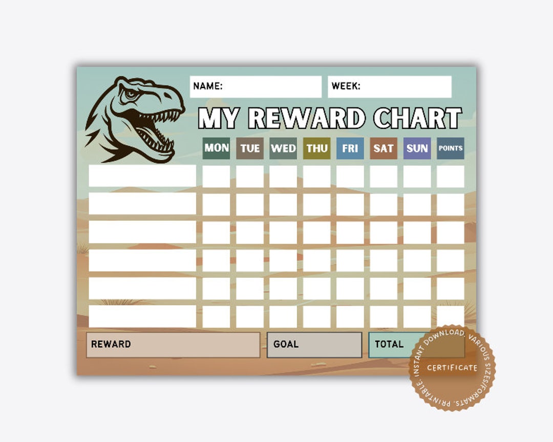Dinosaur Chore Chart Printable, Boys Reward Chart, Dino Sticker Chart ...
