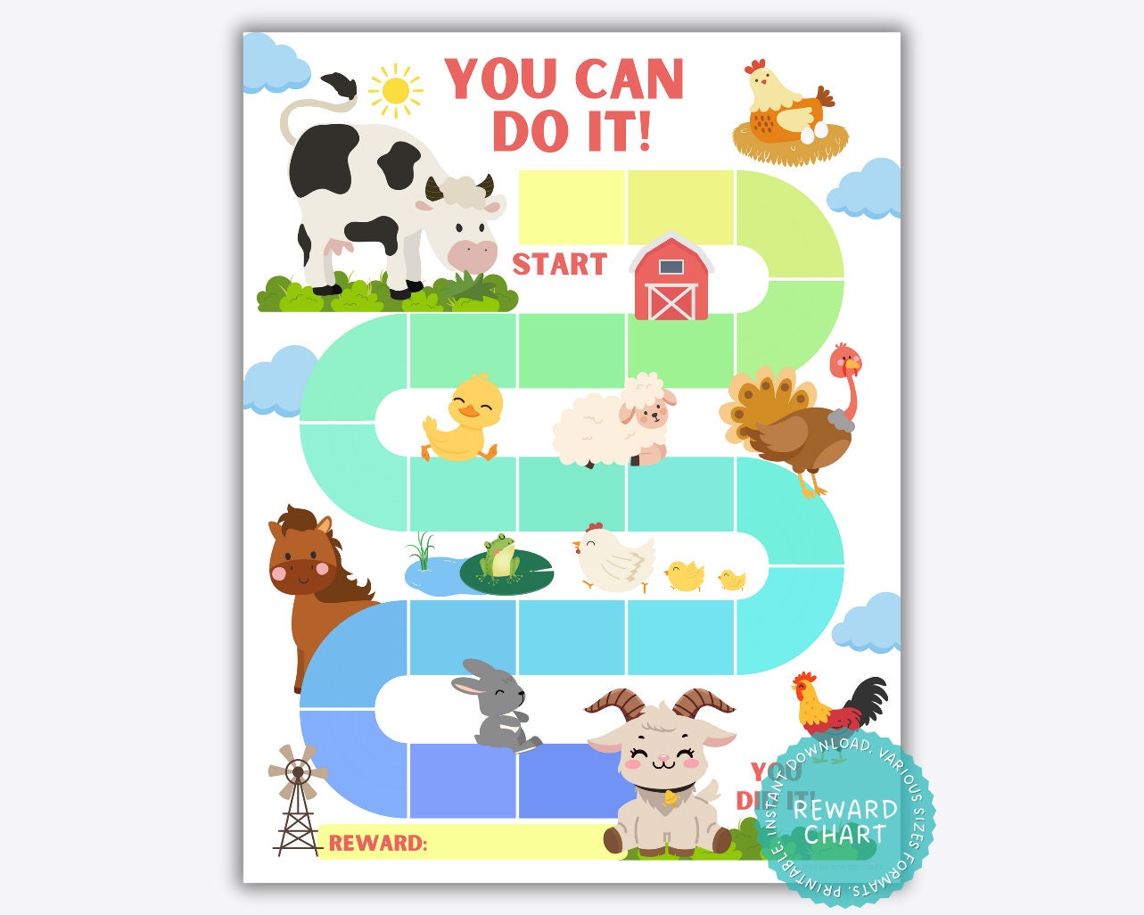 Farm Animal Reward Chart Printable, Farm Sticker Chart, Potty Training ...