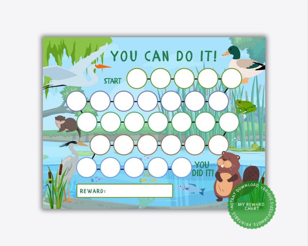 Printable Swamp Animal Reward Chart, Beaver Sticker Chart, Potty ...