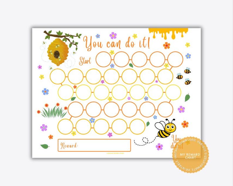 Printable Bee Reward Chart, Honey Bee Behavior Chart, Reward Chart Kids ...