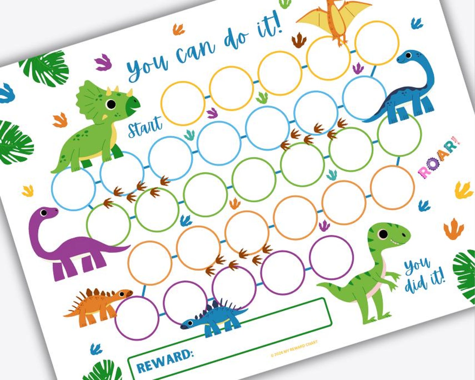 Dinosaur Potty Training Chart for Toddlers – Dino Sticker Reward Chart ...