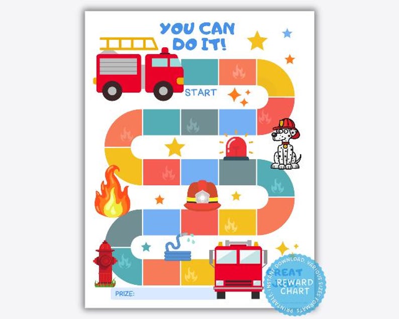 Fire Truck Reward Chart Printable, Kids Sticker Chart, Firefighter ...