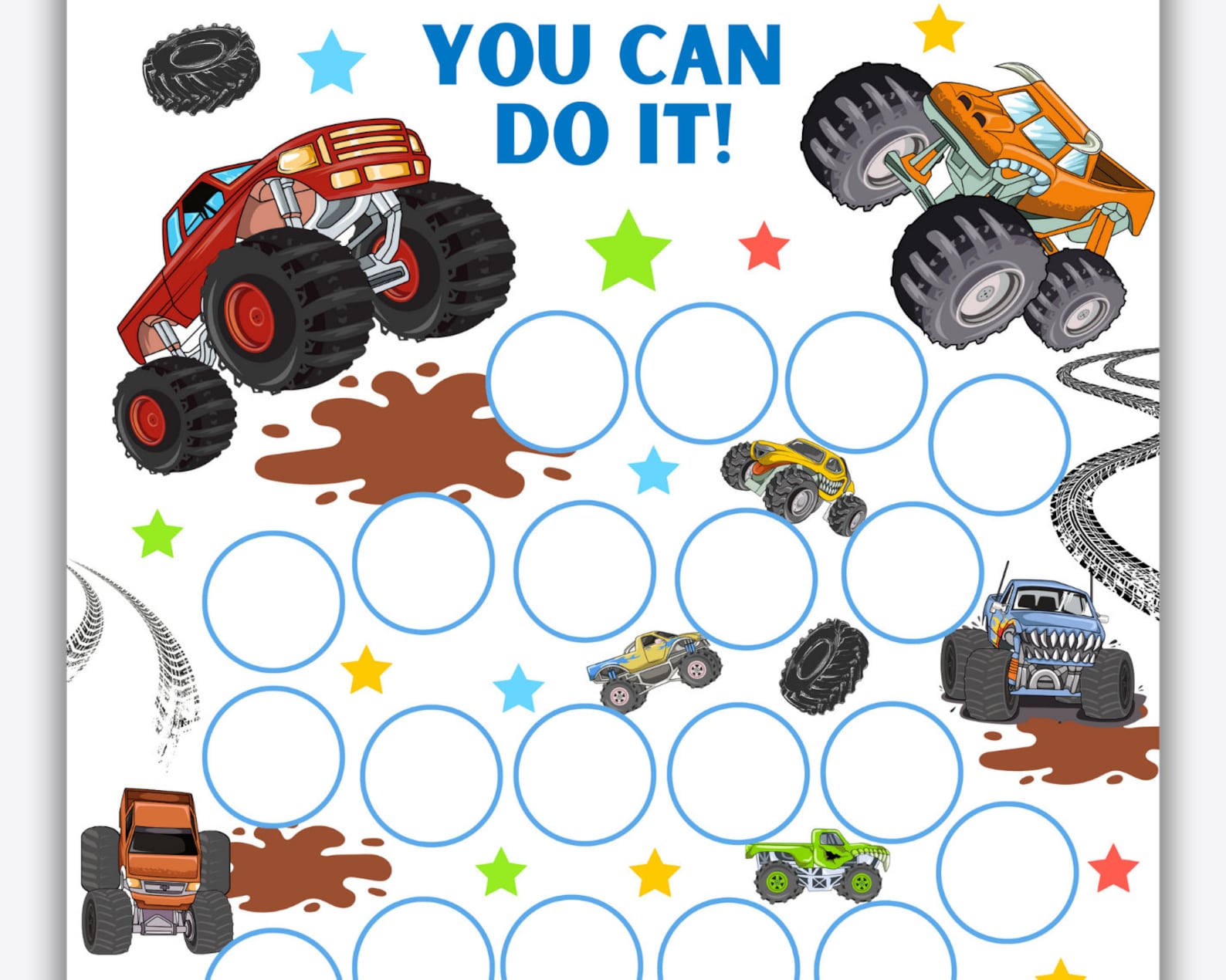 Printable Monster Truck Reward Chart, Big Cars Kids Behavior Chart ...