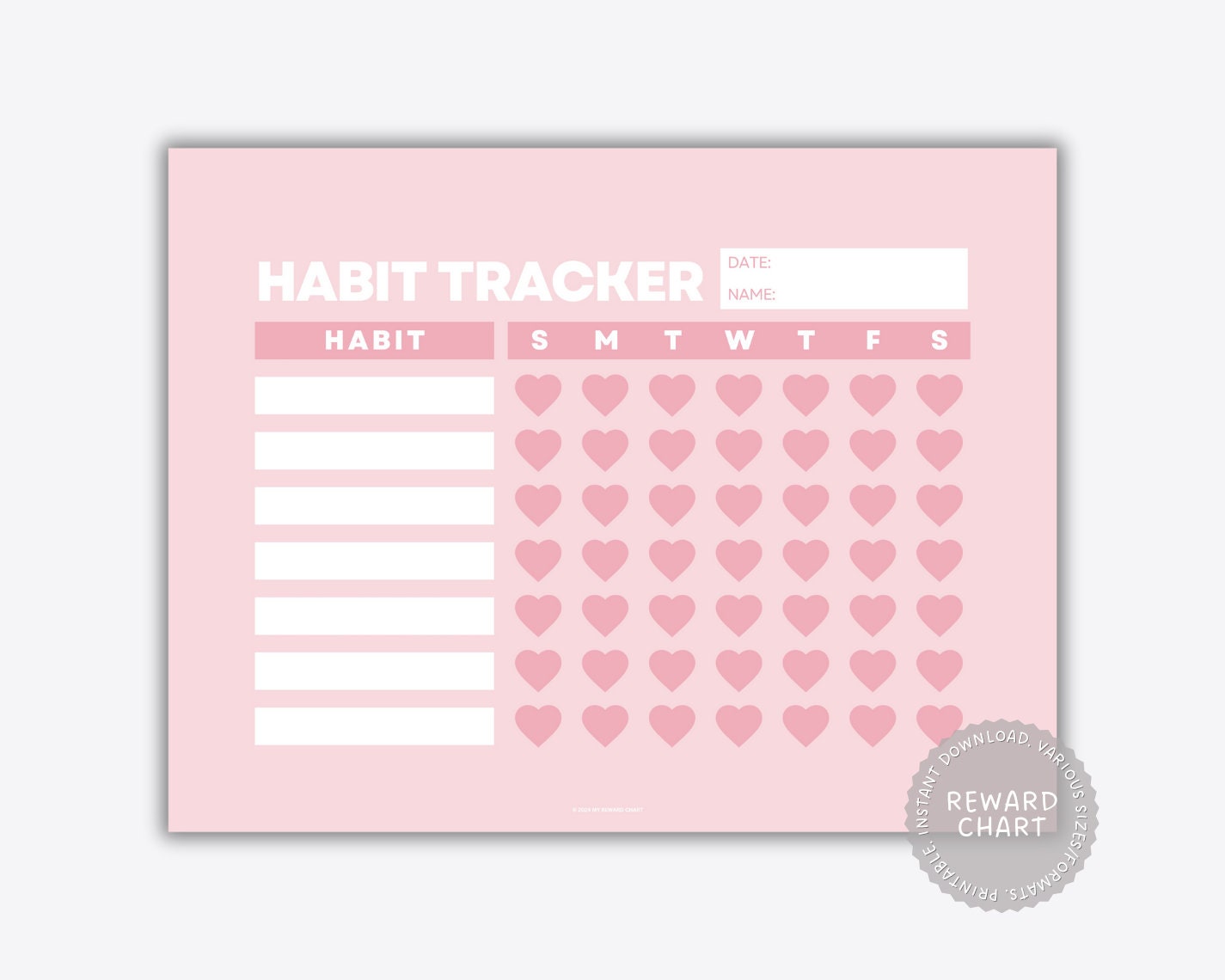Printable Habit Tracker, Reward Chart Kids, Adult Reward Chart, Goal ...