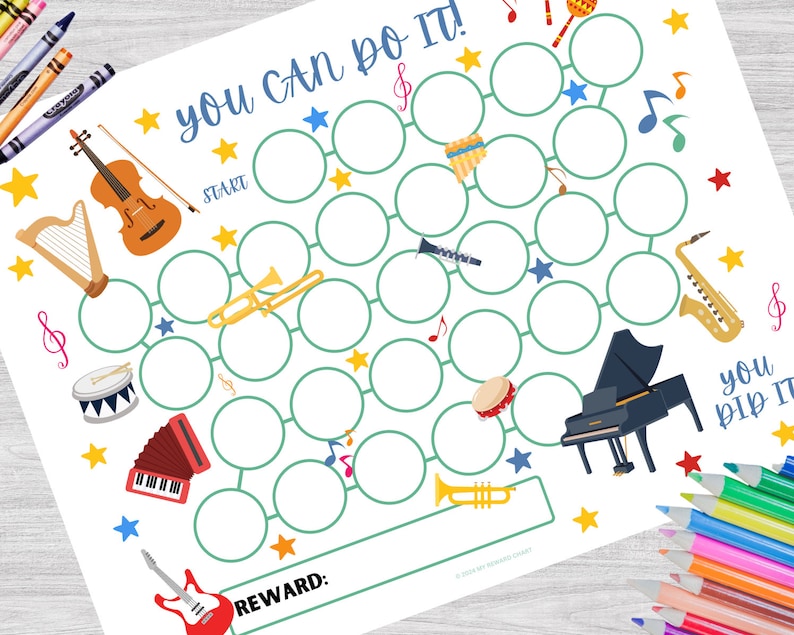 Printable Music Reward Chart, Music Practice, Violin Practice Chart ...