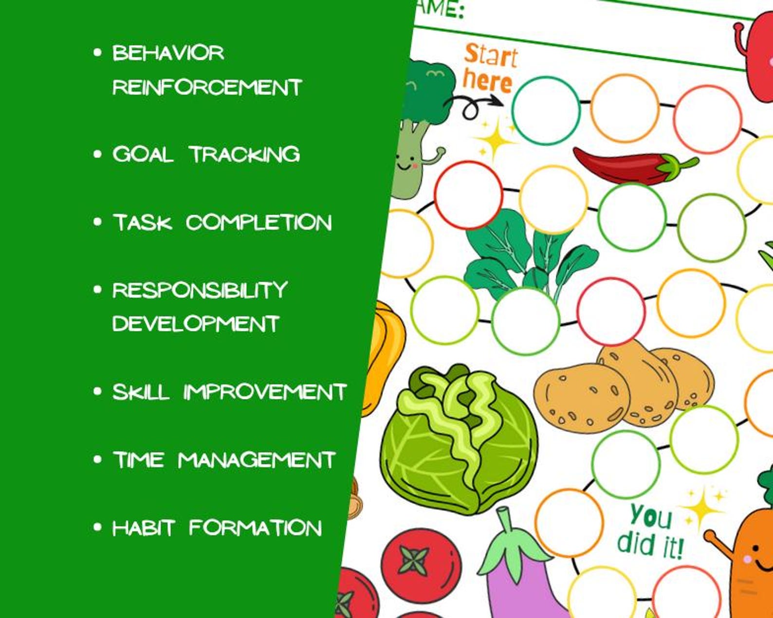 Printable Veggie Reward Chart: Kids & Adults (PDF, PNG, JPG) - Etsy