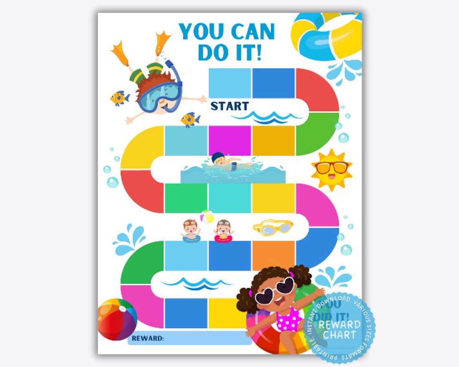 Swimming Pool Reward Chart: Kids Summer Swim Tracker (PDF Downloadable ...
