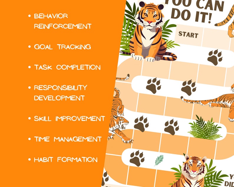 Printable Tiger Reward Chart: Kids Potty Training, Behavior Tracker ...