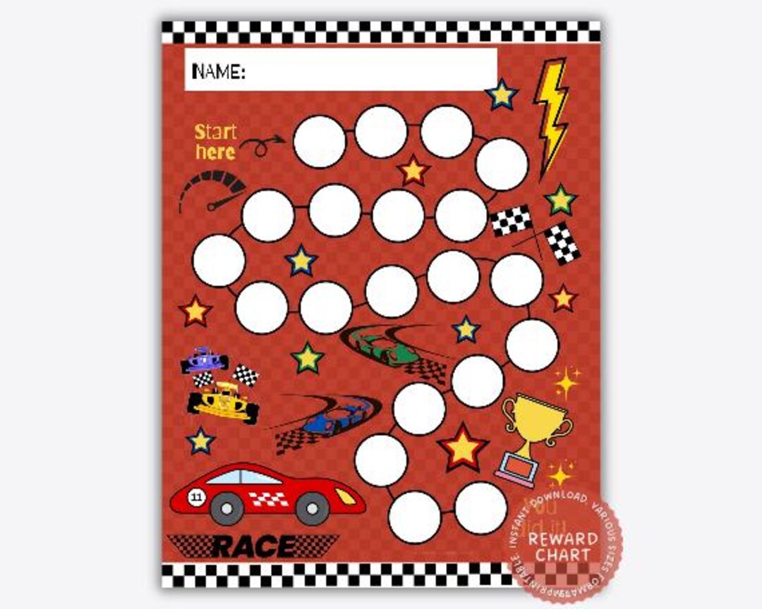 Racecar Reward Chart: Printable, Sticker Chart, Potty Training ...