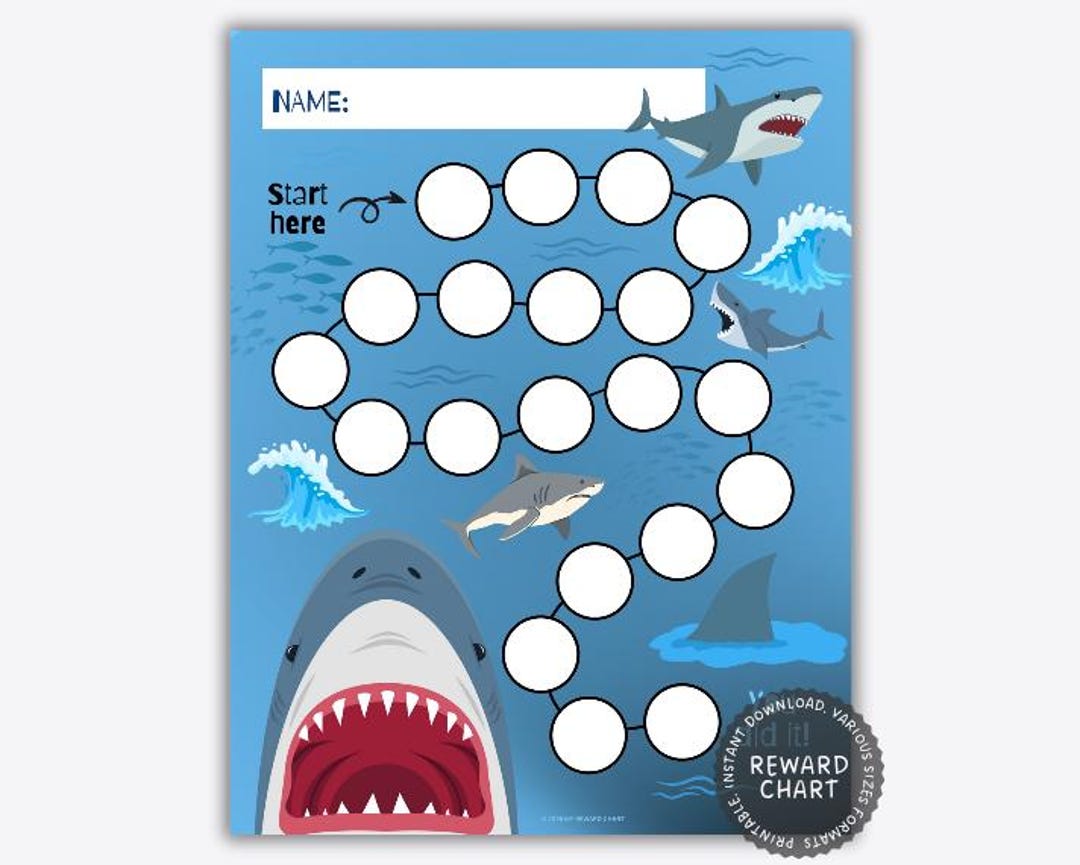 Shark Reward Chart: Kids Behavior & Potty Training (printable Download ...