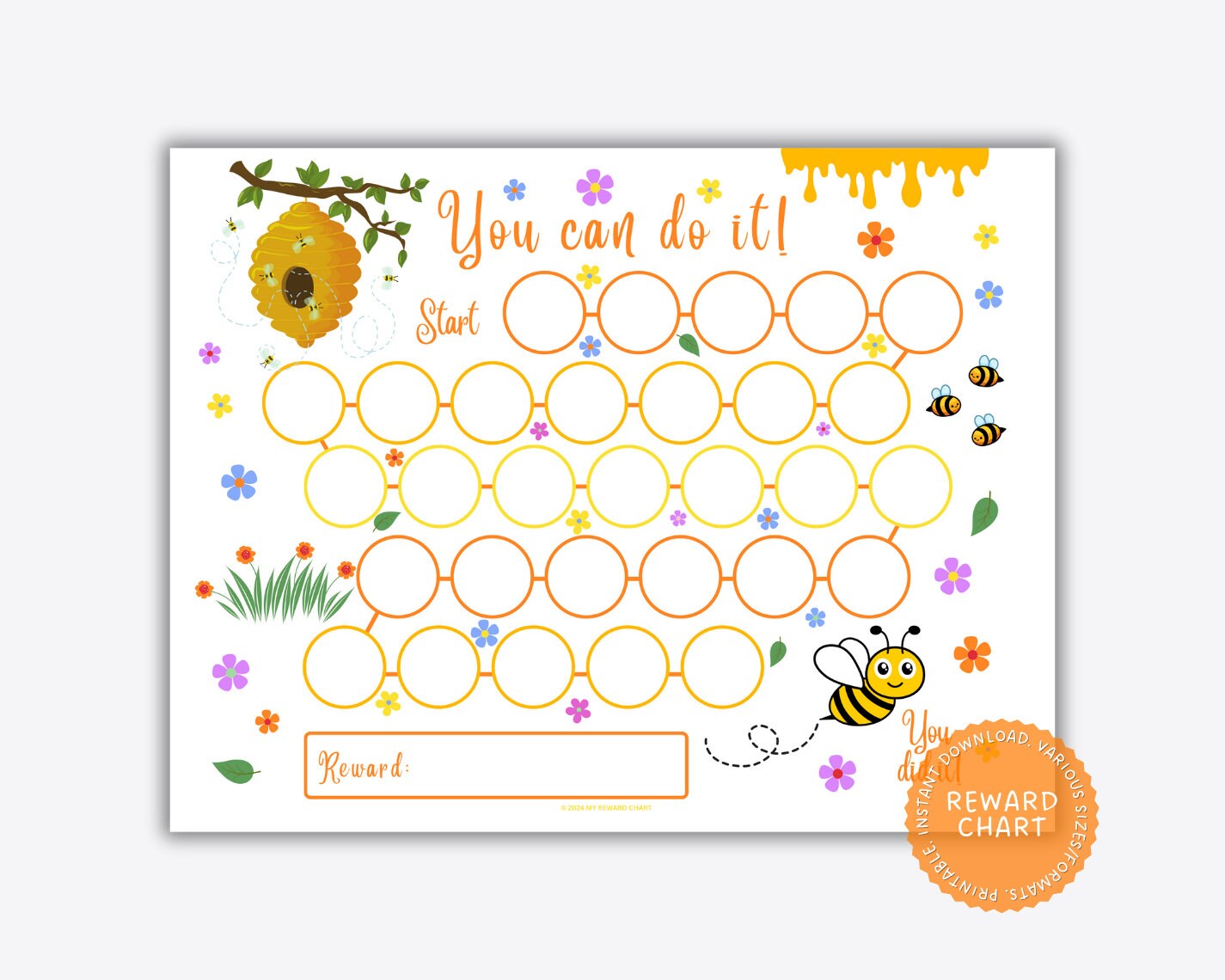 Printable Bee Reward Chart, Honey Bee Behavior Chart, Reward Chart Kids ...