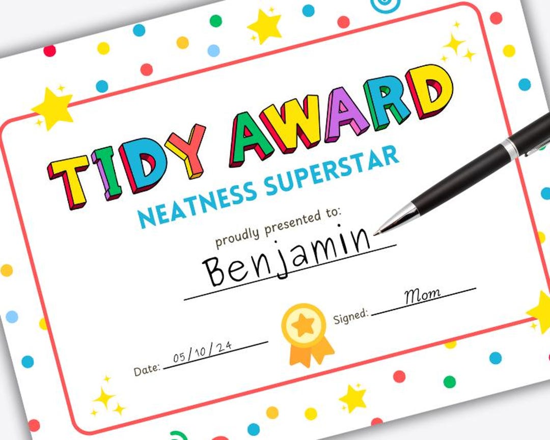 Printable Clean Award Certificate - Tidy up Prize for Kids - Neatness ...